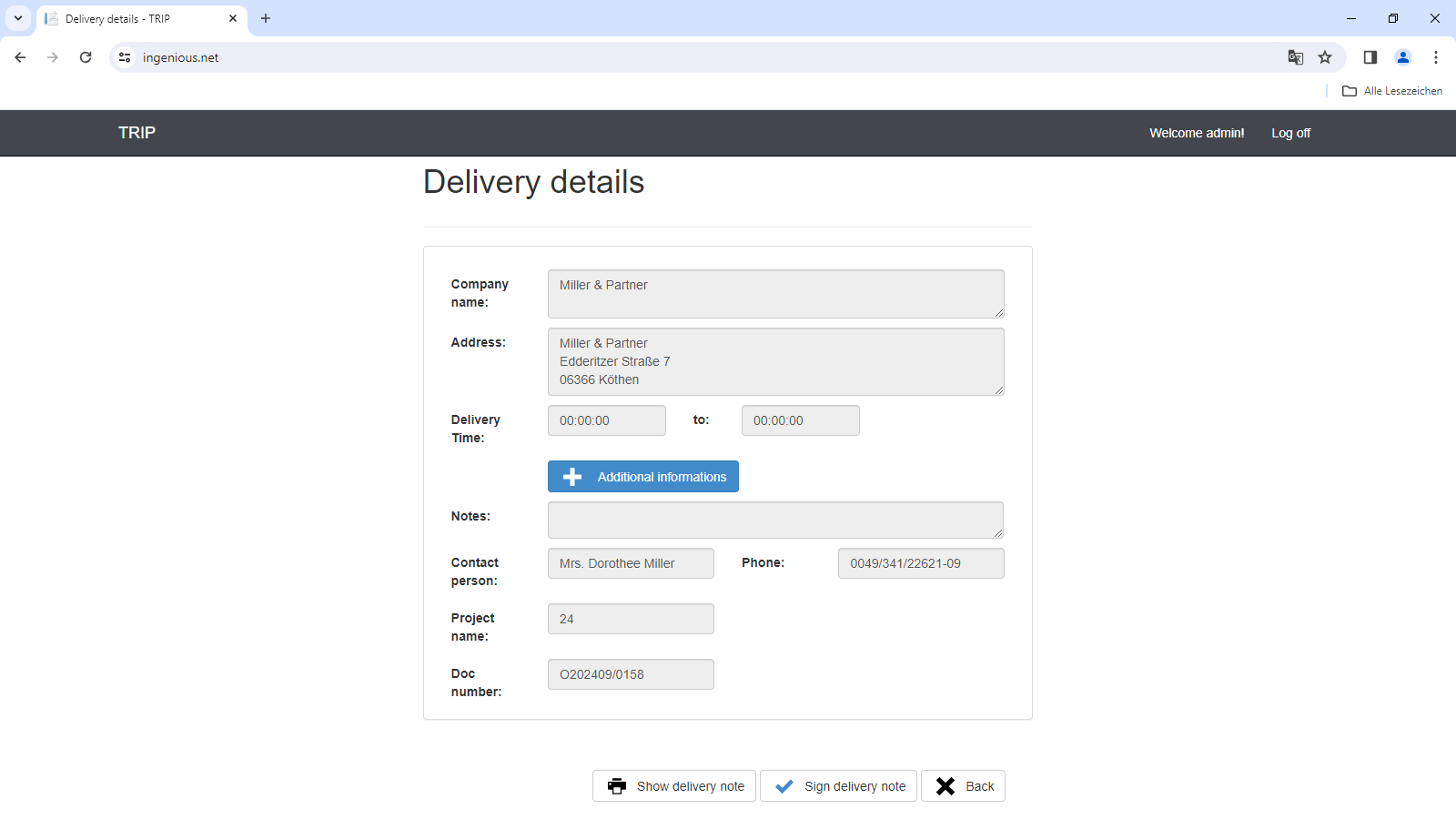 Online tour and proof of delivery
